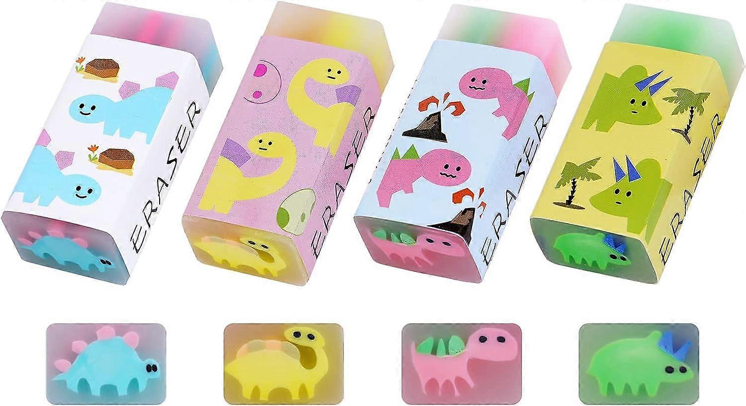 Plastic Pencil Eraser, 4pcs Cube Dinosaur Erasers, Cute Eraser Eraser ...