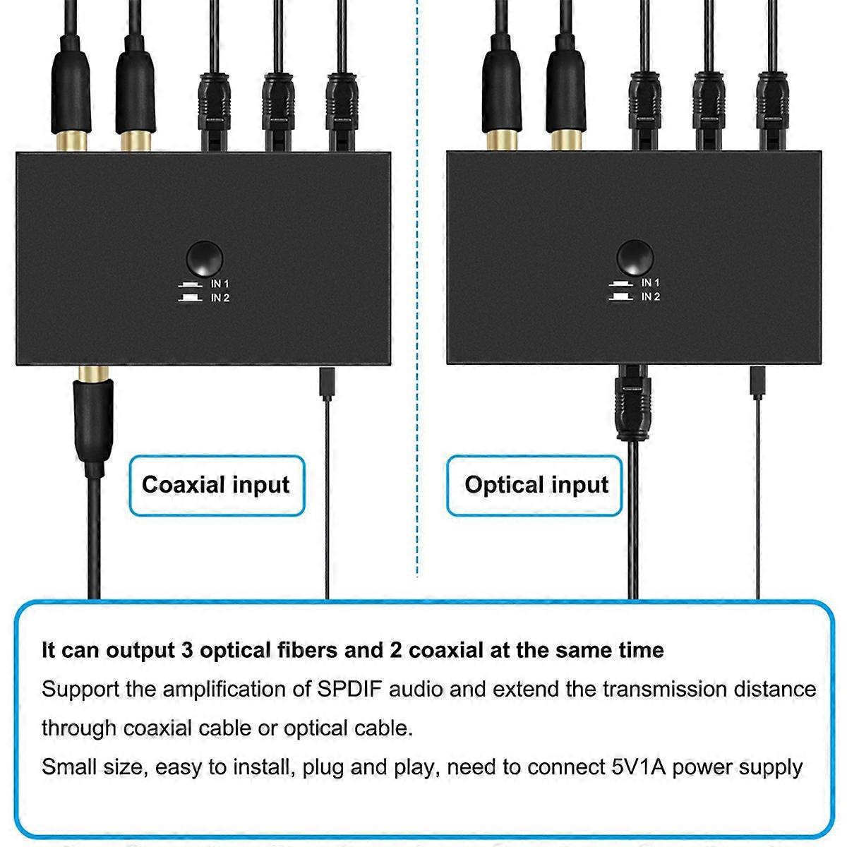 Optical Switcher Optical Digital Audio Splitter 2 in 4 Out Digital ...