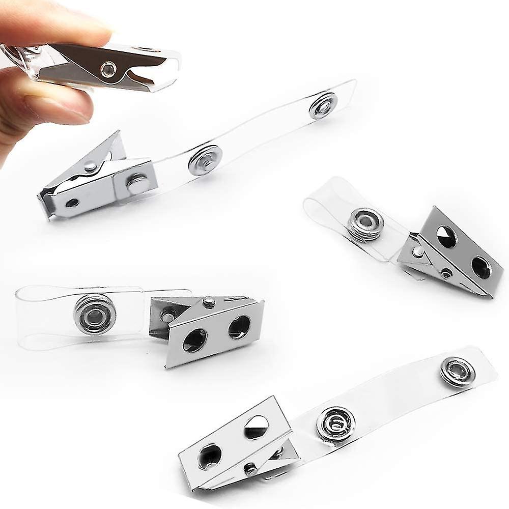 100pcs Premium Metal Badge Clips With Clear Pvc Straps For Id Cards ...