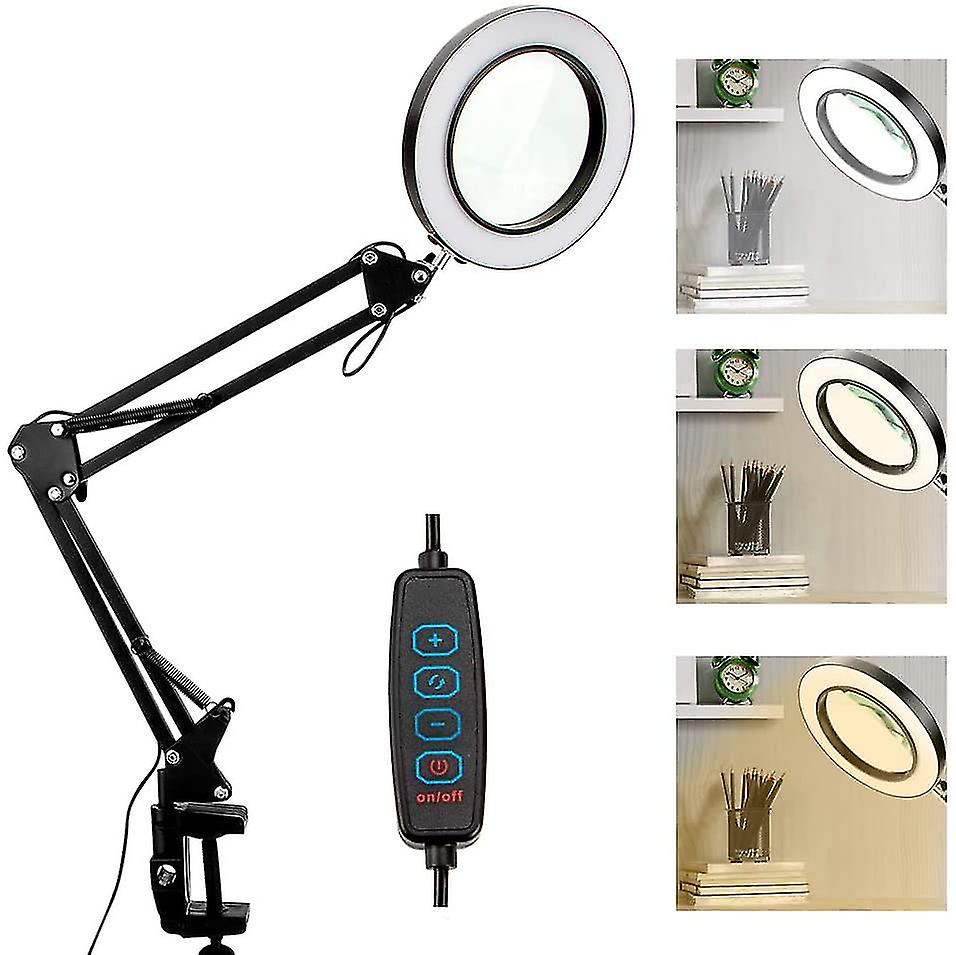 10x Magnifying Glass With Light And Clamp 3 Color Modes 10 Brightness ...