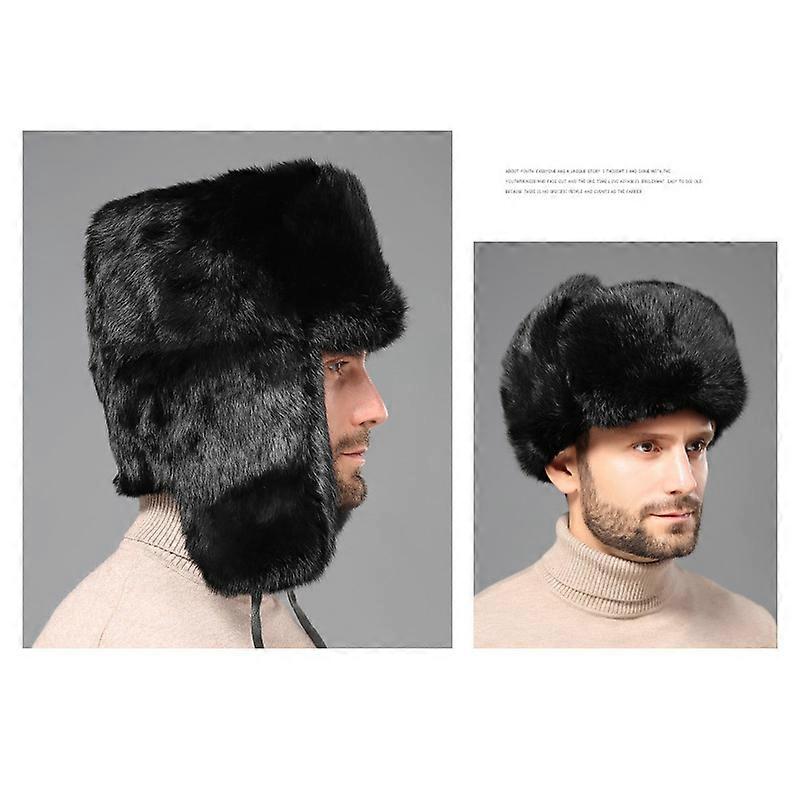 New Rabbit Fur Cap Man Winter Furry Fur Bomber Hat With Earflaps ...