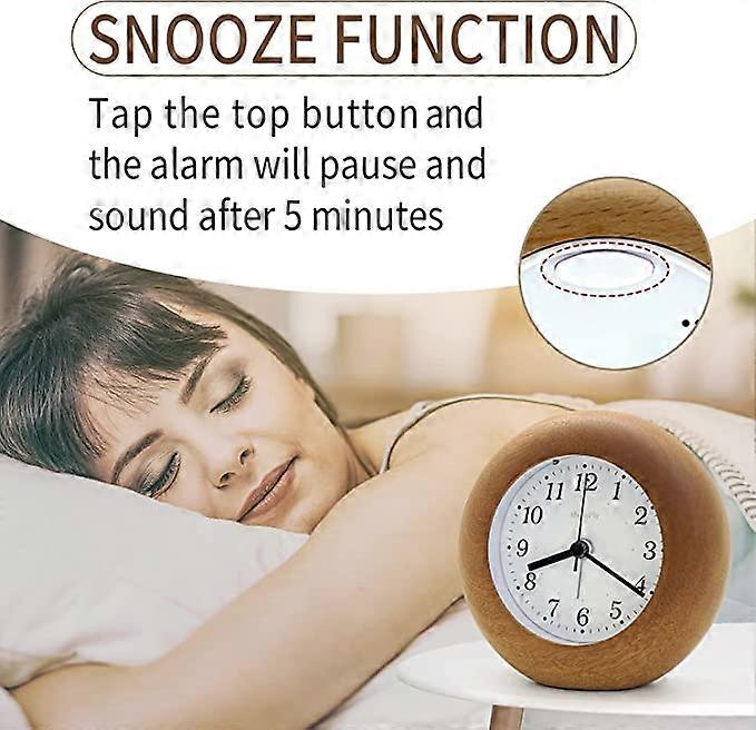 ZK-No Tick Analog Alarm Clock, Wooden Alarm Clock with Snooze Alarm, No ...