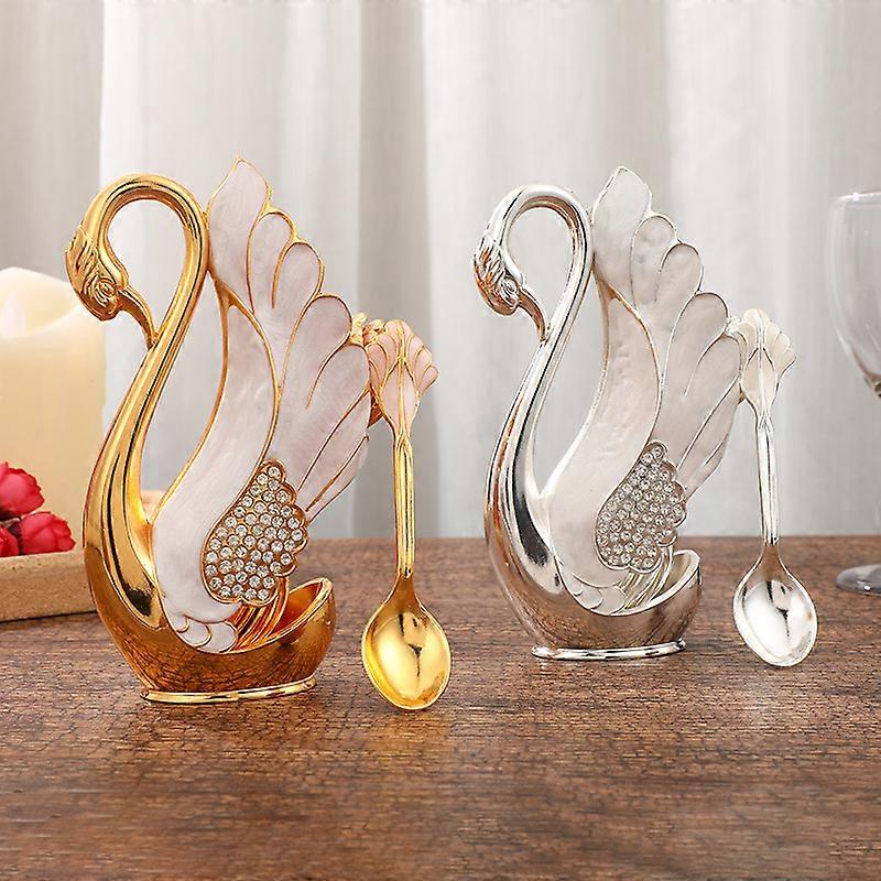 Swan Base Holder Spoons Set Elegant Swan Spoon Holder Organizer ...