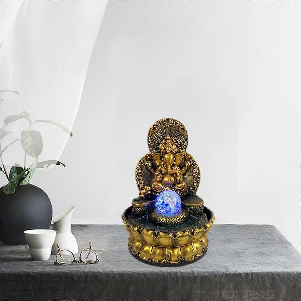 Resin Ganesha Statues Tabletop Water Fountain LED Waterscape Elephant ...