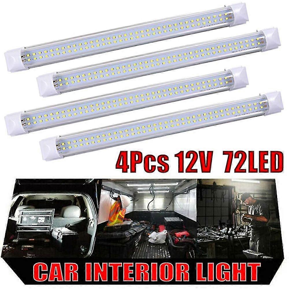 4pcs-double row compartment light led car interior light 72 led tube ...