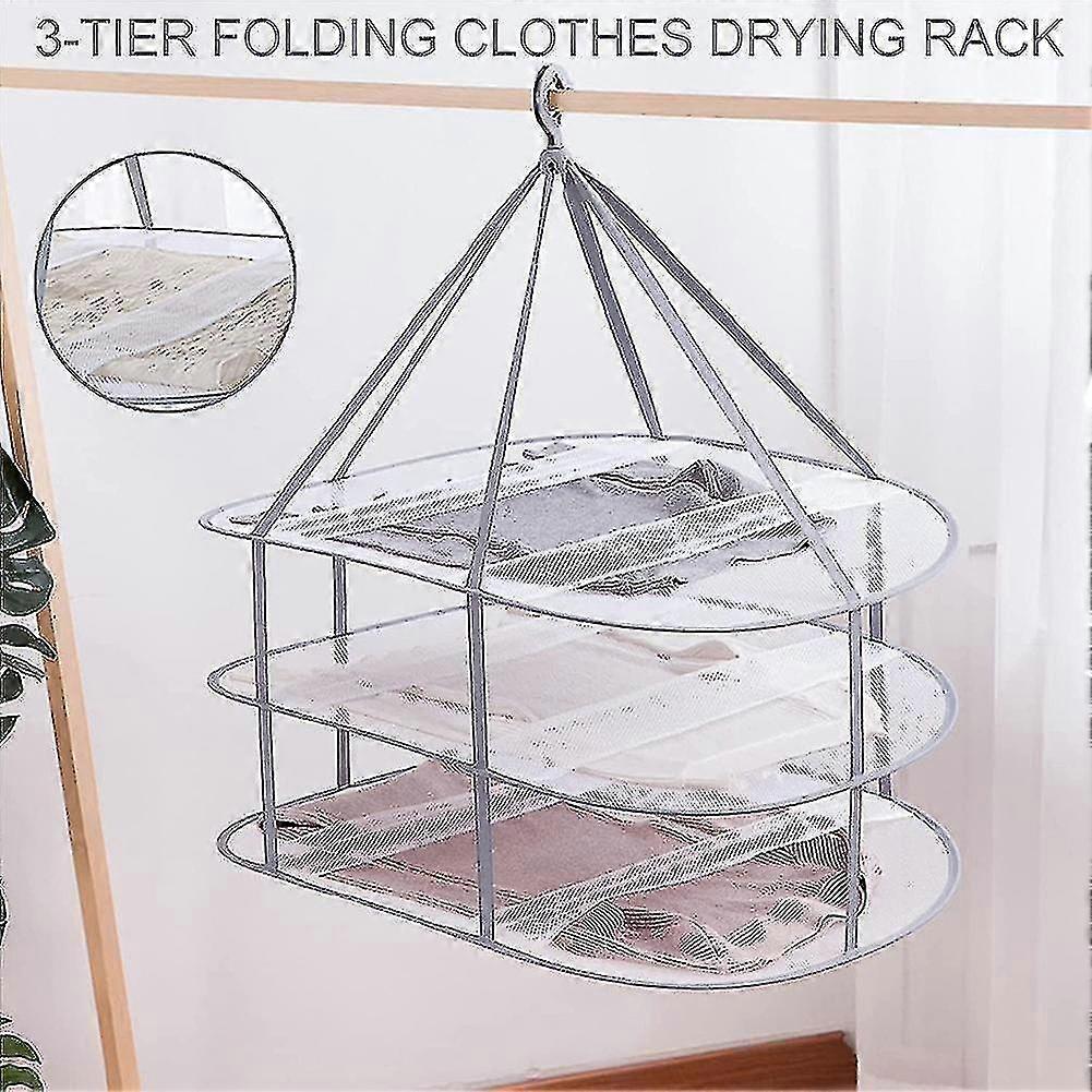 3-tier Sweater Drying Rack Hanging Clothes Hanging Dryer Laundry Mesh ...