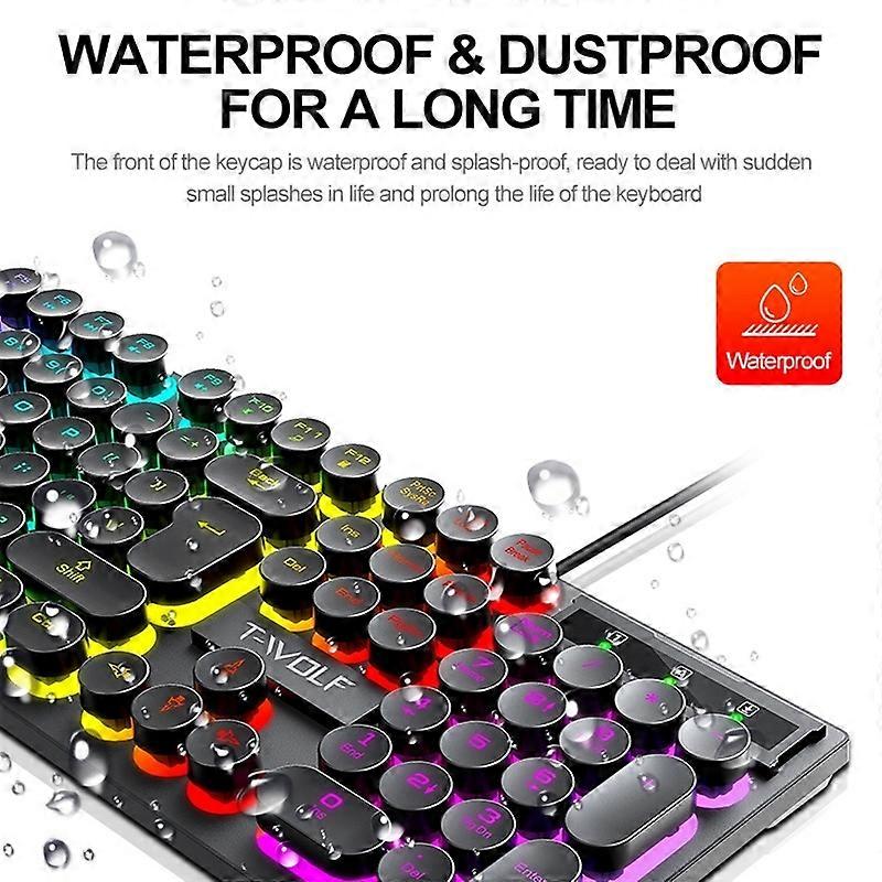 T-WOLF T80 104-Keys RGB Wired Punk Keyboard Black | Fruugo UK
