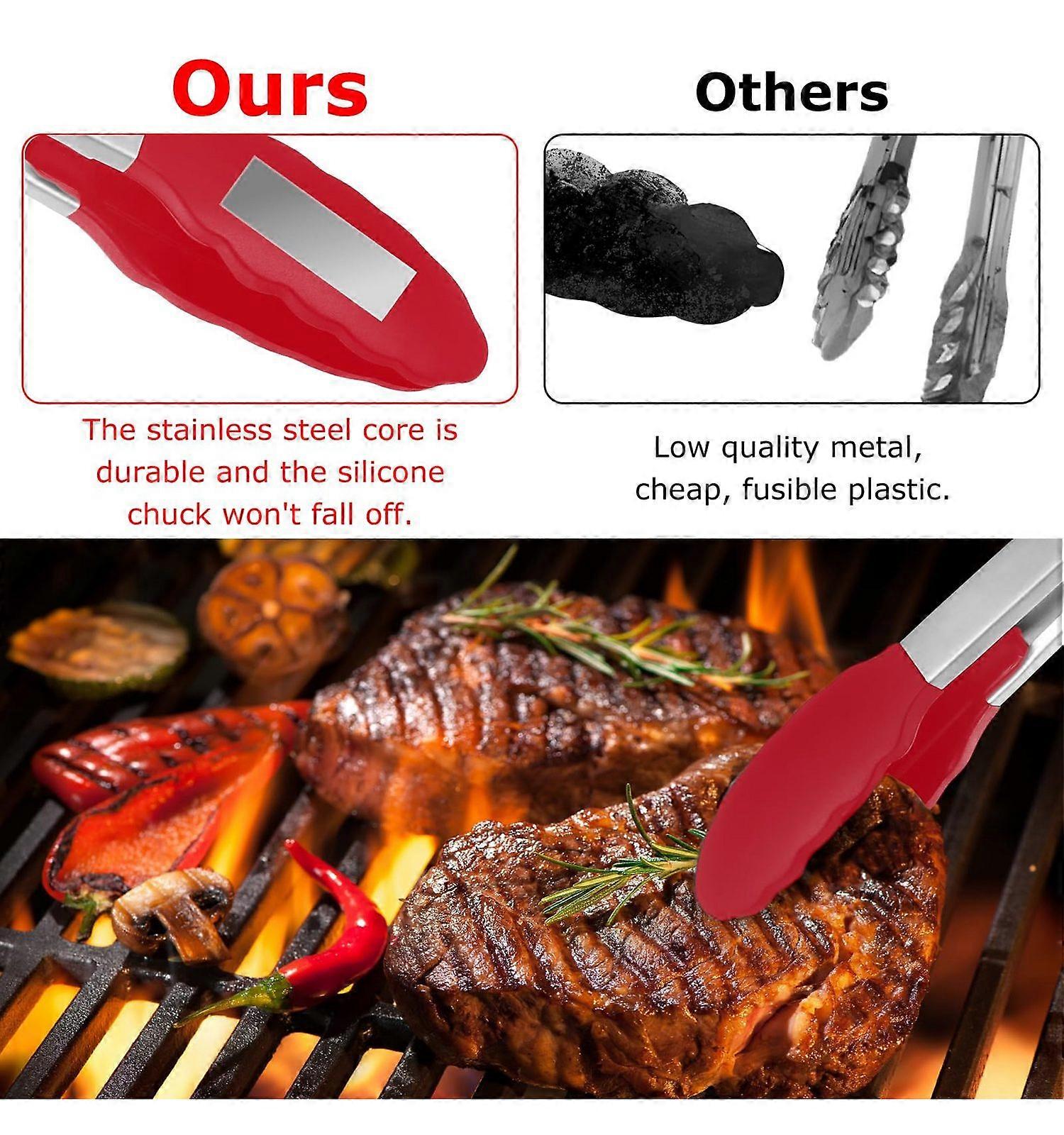 Barbecue tongs, kitchen tongs, set of 3, stainless steel barbecue tongs ...