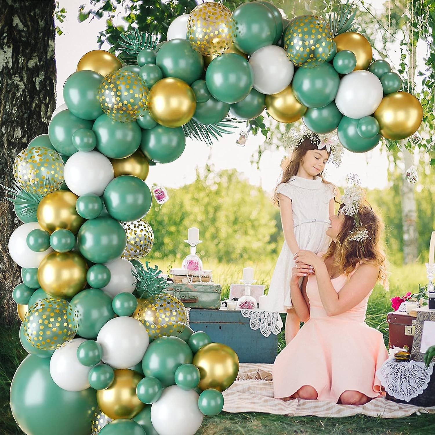 Sage Green Gold Balloon Garland Arch Kit, 96pcs Sage Green Gold White ...