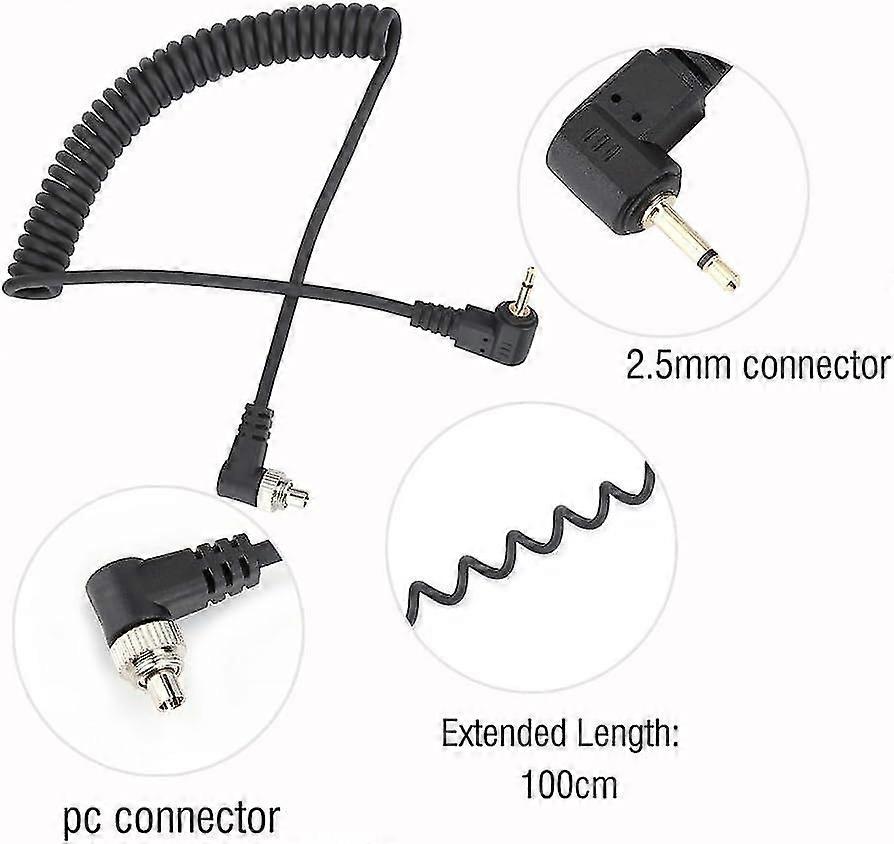 2.5mm To Male Flash Pc Sync Cable Cord With Screw Lock 100cm Extended ...