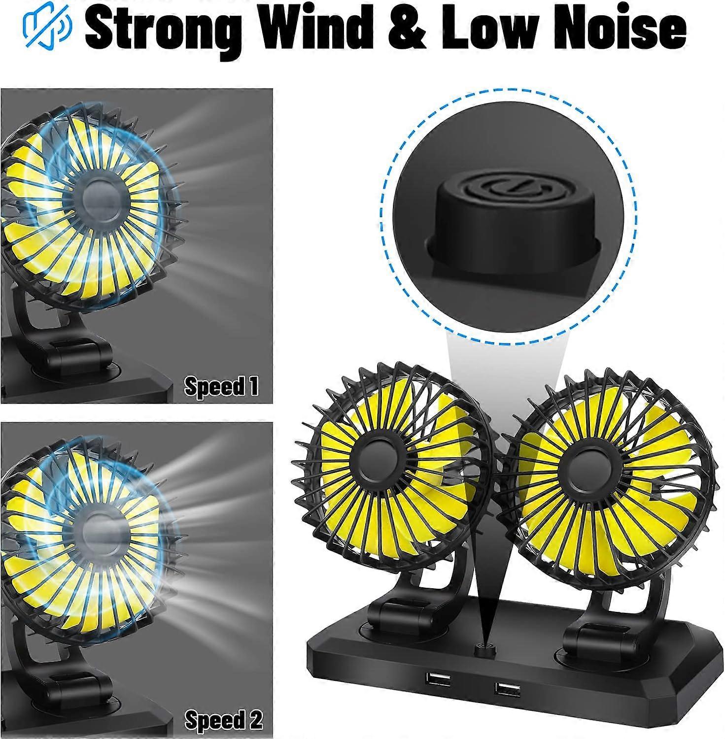 Car Fan 12V Dual Head Electric Auto Cooling Fan 2 Speed Adjustable Car ...