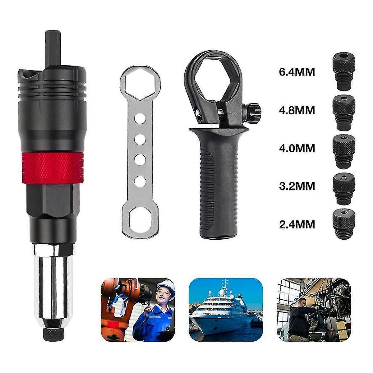 2.4-6.4mm Electric Rivet Nut Adapter Automatic Riveting Nail Cordless ...