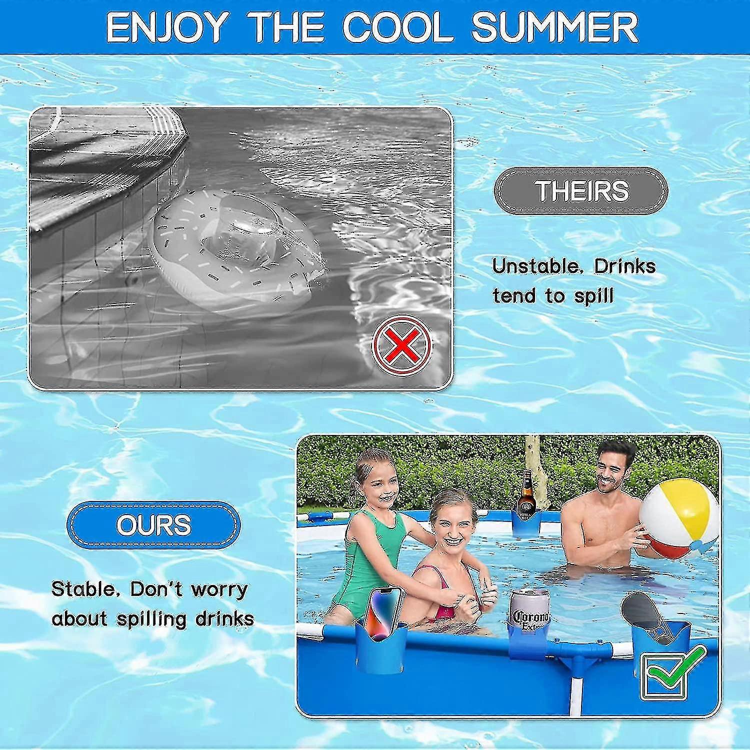 2pcs Poolside Cup Holders For Above Ground Pools, Plastic Swimming Pool ...