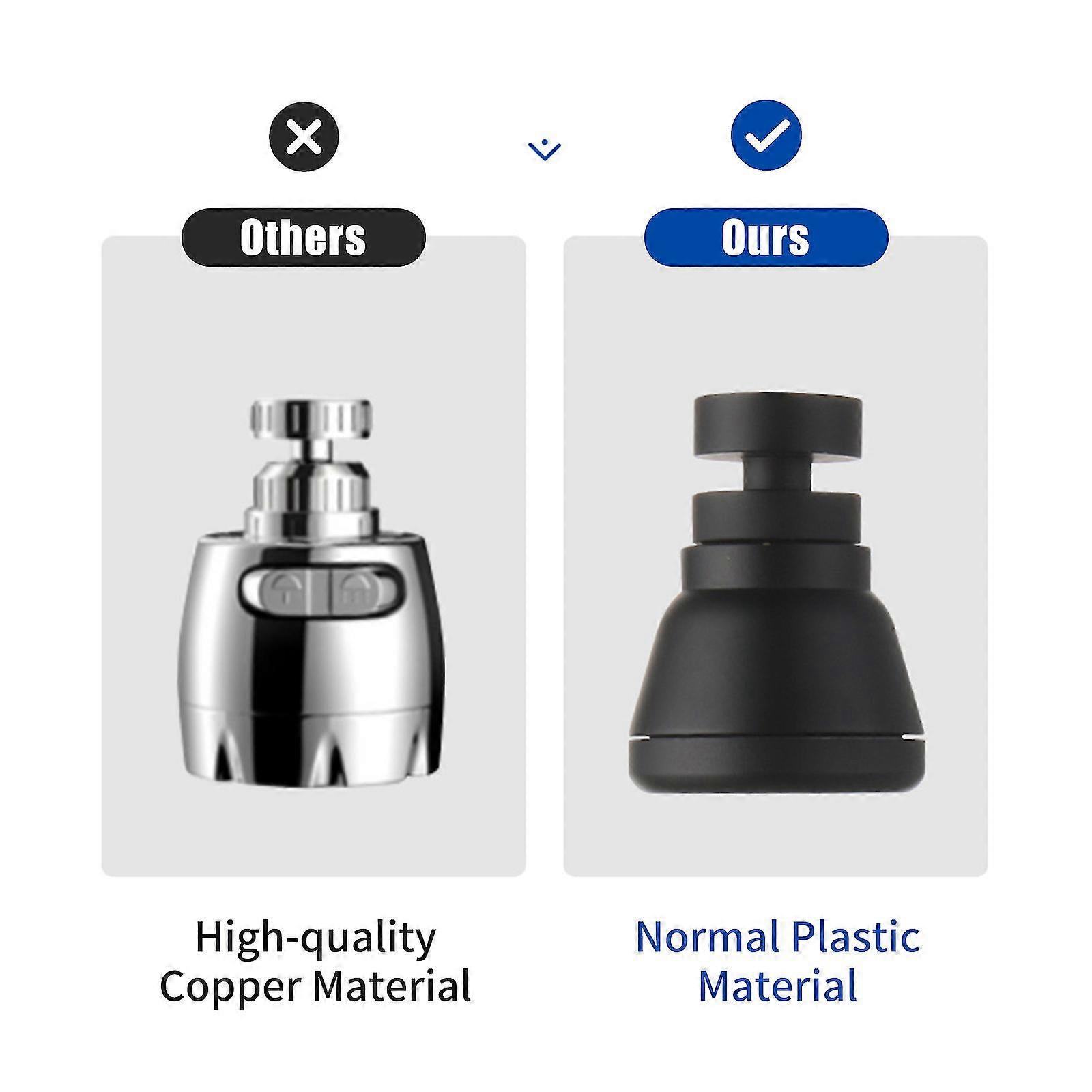 Black Copper Water Tap Head with 3 Modes, 360 Rotatable Faucet Extender ...