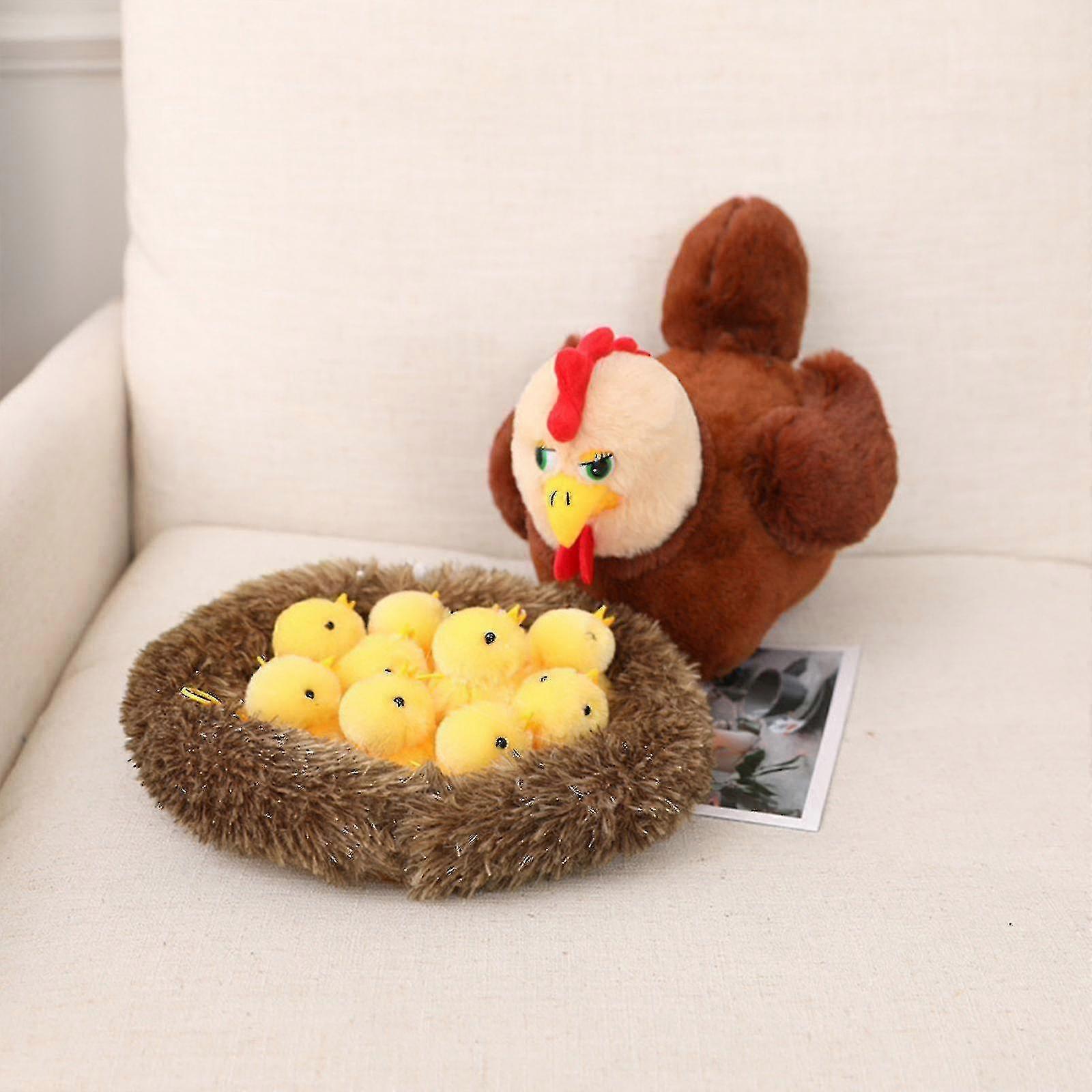 13.8 Inch Plush Egg Laying Hen Chicken , Henhouse And 10 Little Baby ...