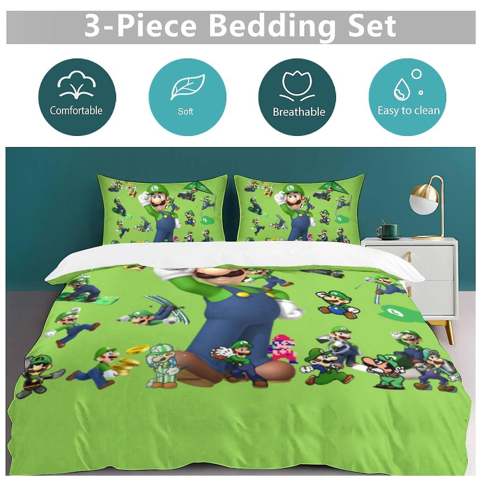 Luigi's Mansion 3 Pcs Bed Sheets Set Breathable Duvet Cover with 2 ...