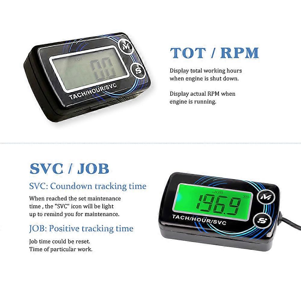 Digital Engine Tach Hour Meter Alert RPM Tachometer Gauge Backlit Resettable For Motorcycle ...
