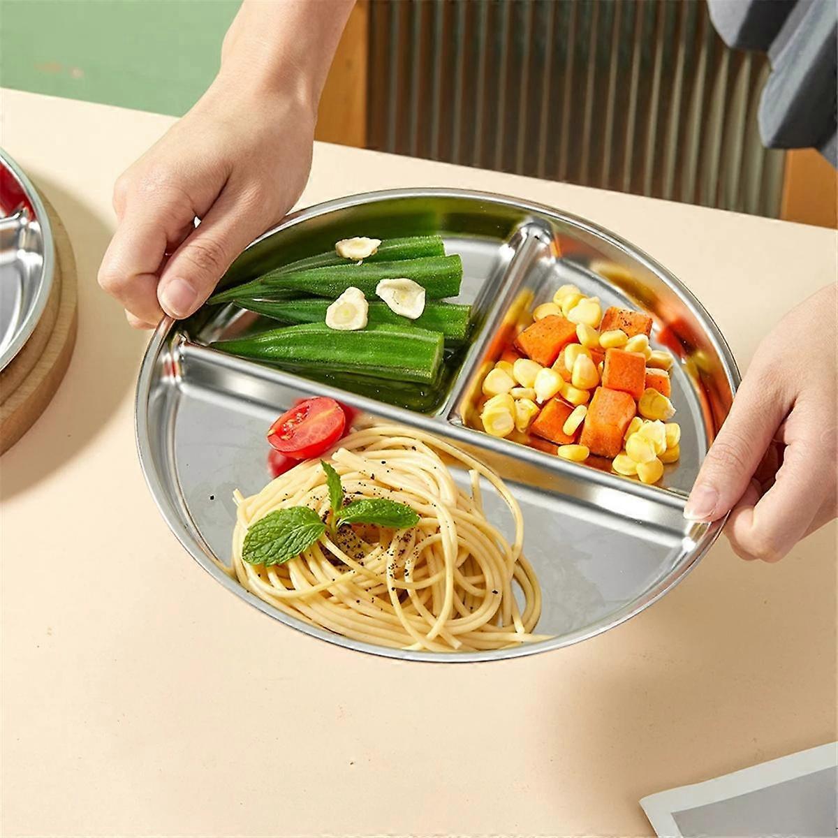 2PCS Stainless Steel Divided Western Food Plate Pasta Dish Salad ...