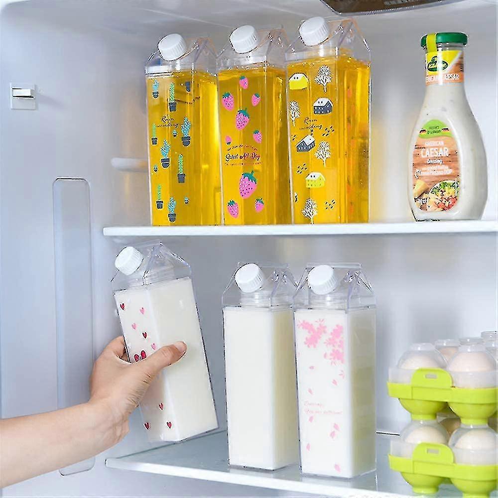 3 Pack Milk Carton Water Bottle Clear Square Milk Bottles Plastic Leak ...