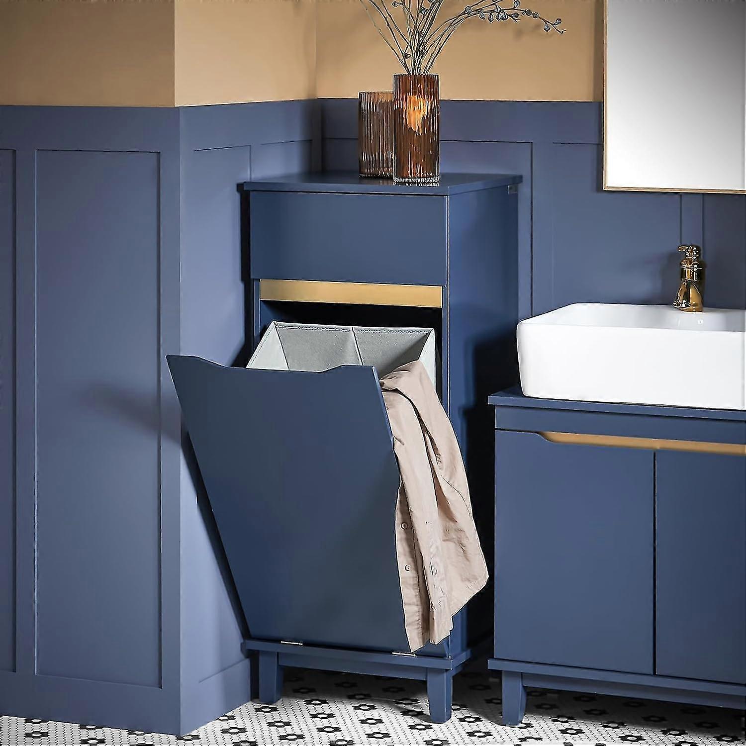 Laundry Cabinet Laundry Chest With Drawer And Laundry Basket Navy Blue ...