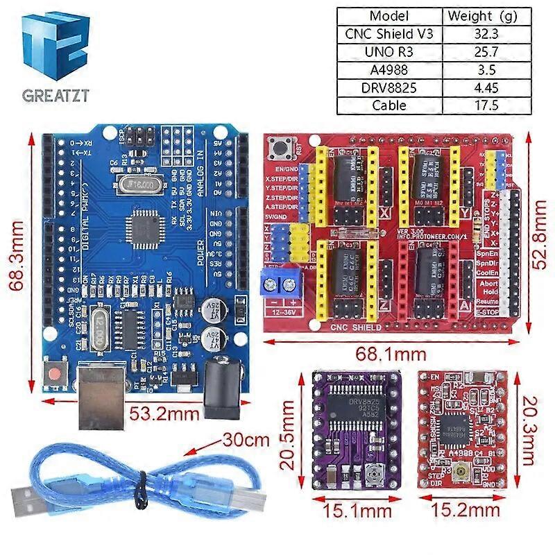 CNC Shield V3 Graviermaschine 3D-Druck + 4 Stück DRV8825 oder A4988 Treibererweiterungsplatine ...