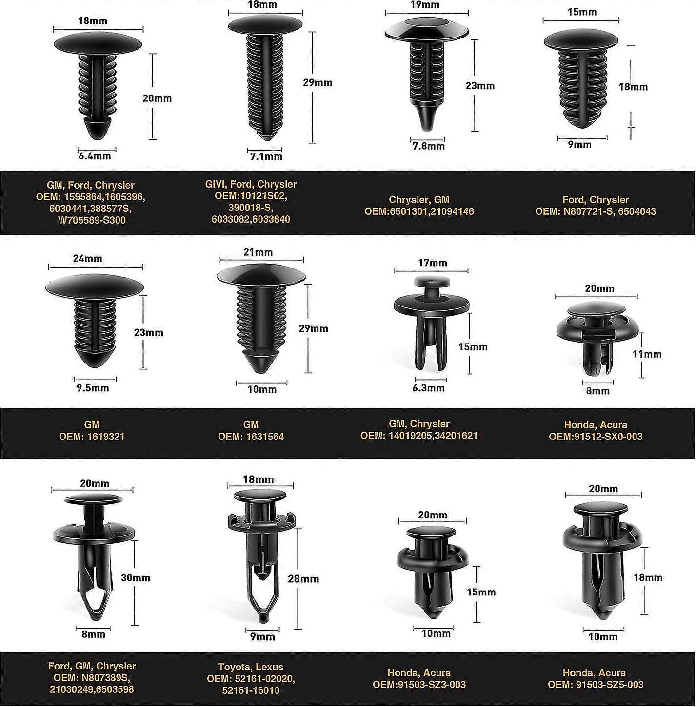 240pcs Bumper Retainer Clips Car Plastic Rivets Fasteners Push Retainer Kit Most Popular Sizes ...