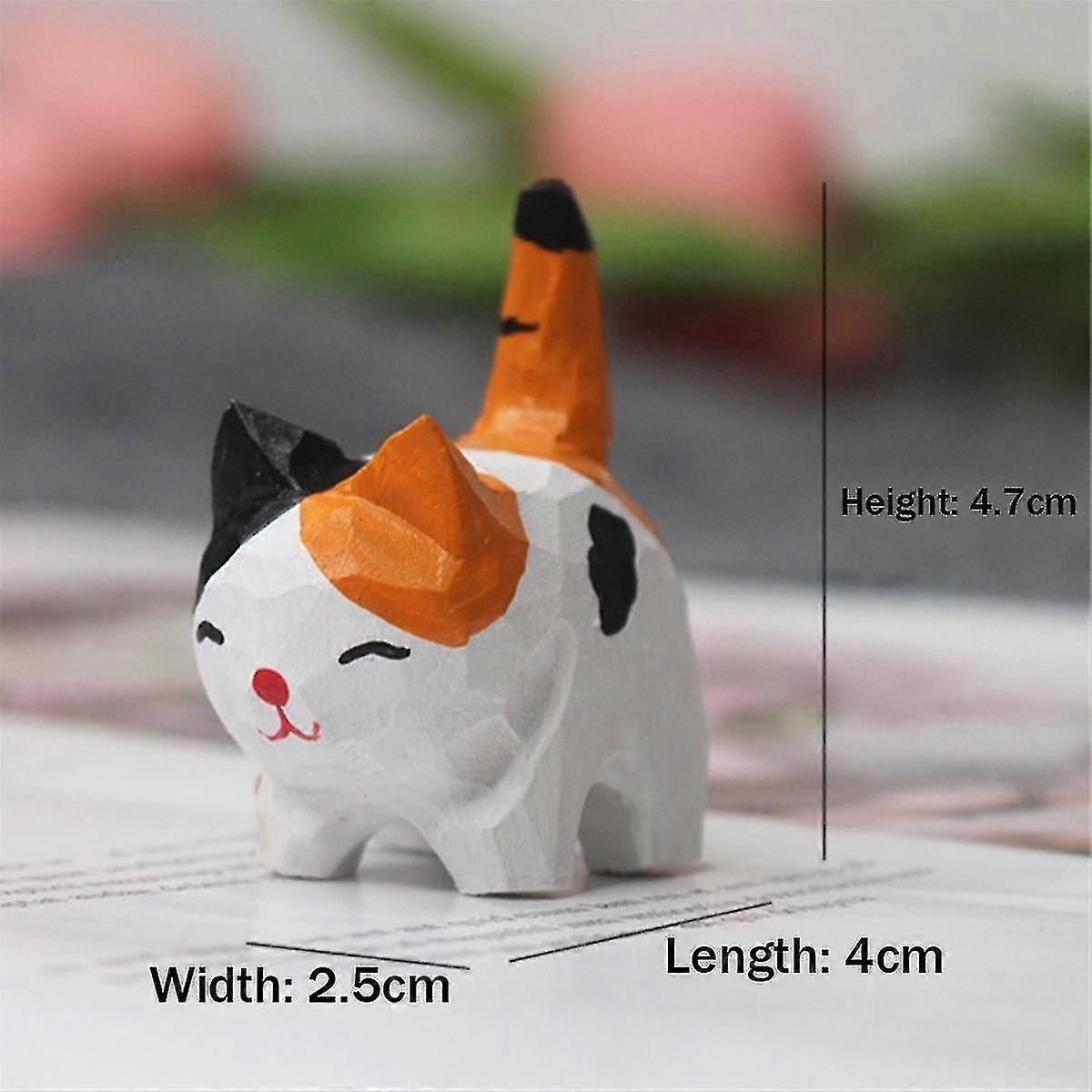 Wooden Cats Figurines Sculpture Statue Lovely Small Carved Orange Cats ...