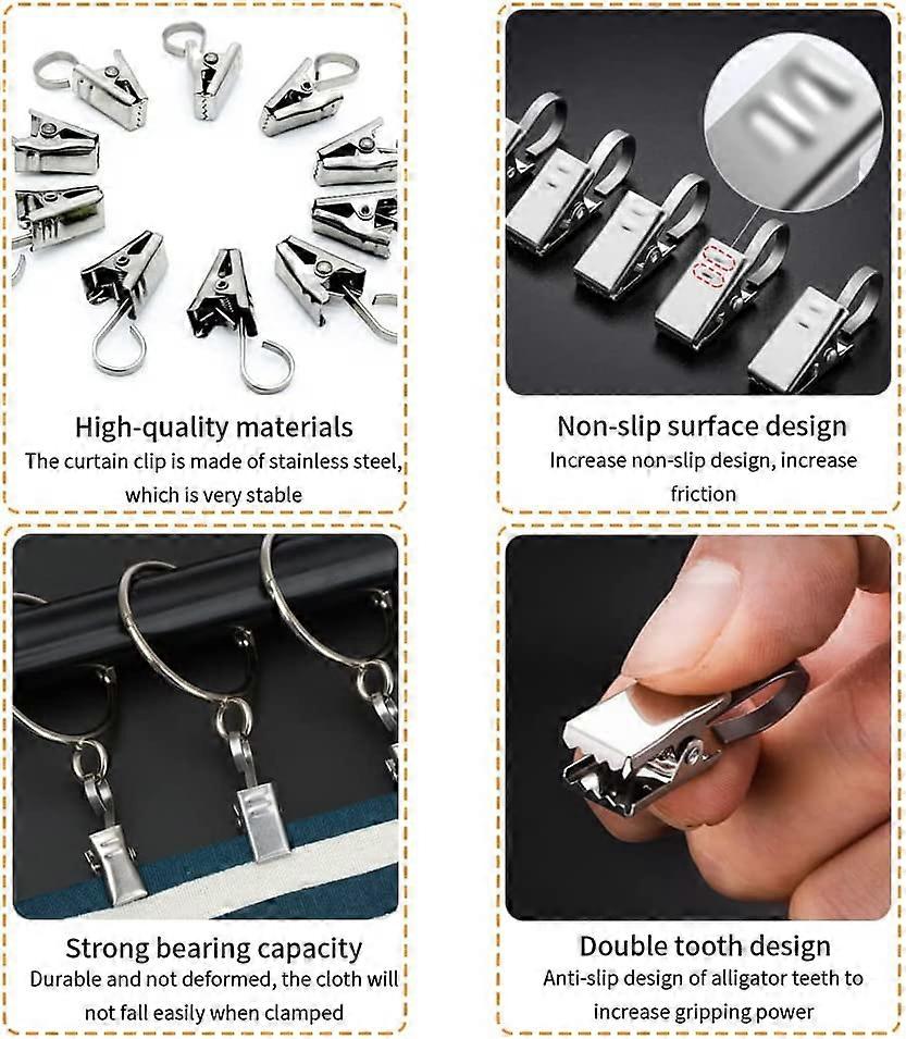 Stainless Steel Curtain Clips, 20pcs 35mm Curtain Rod Clips, Shower ...