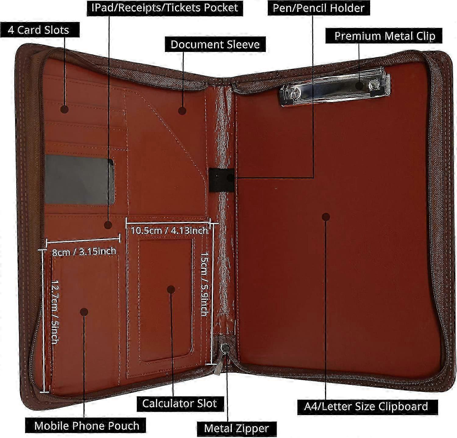 Zipped Padfolio Portfolio Binder,pu Leather Business Portfolio ...