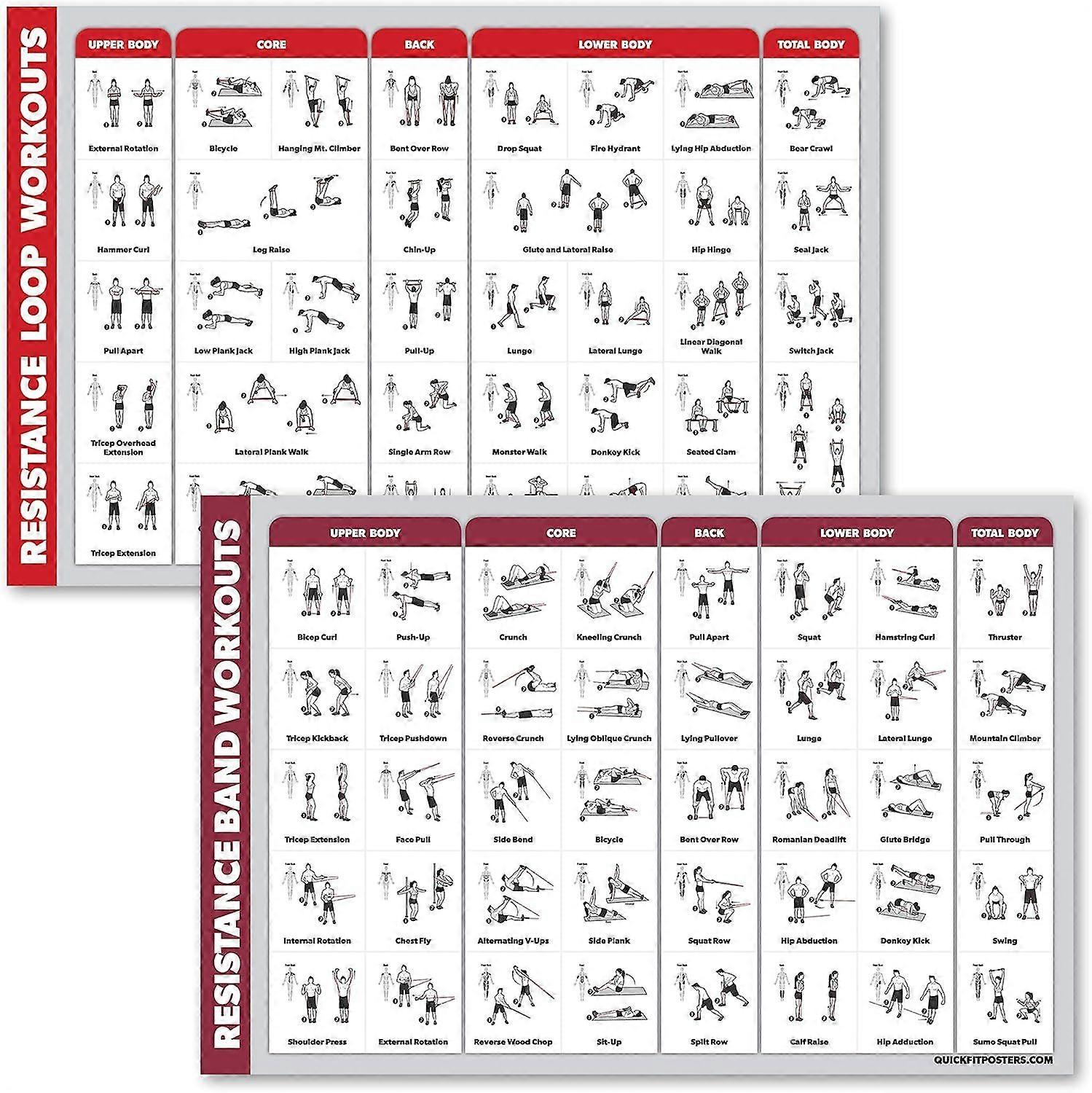 2 Pack - Resistance Bands and Resistance Loops Workout Posters - Set of ...