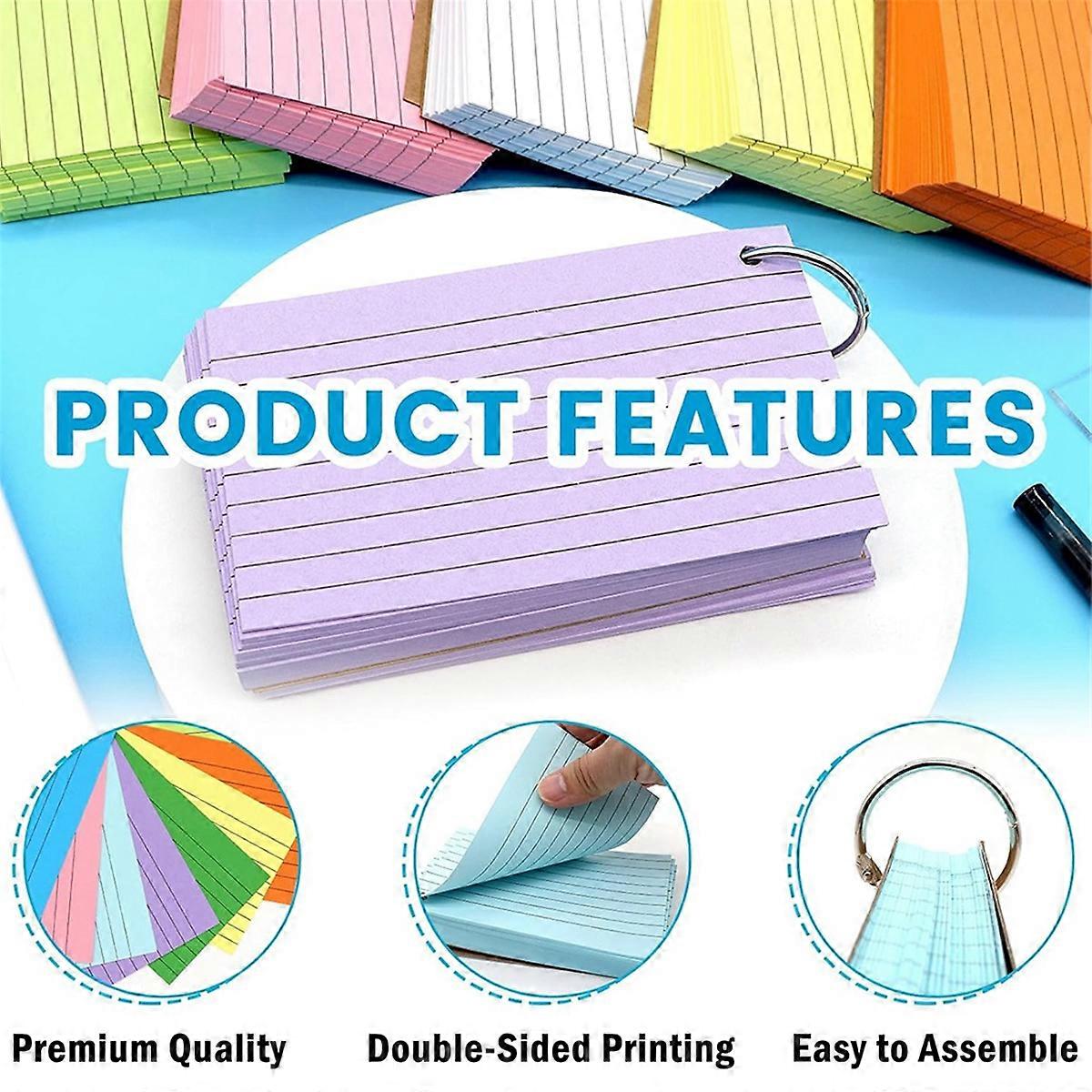 Index Cards 3x5 Inches Colored Flash Cards with Ring, Punched Lined ...