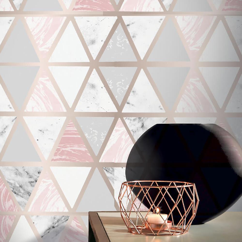 Marble Geo Multicoloured Wallpaper Pink Metallic Triangle Arthouse ...