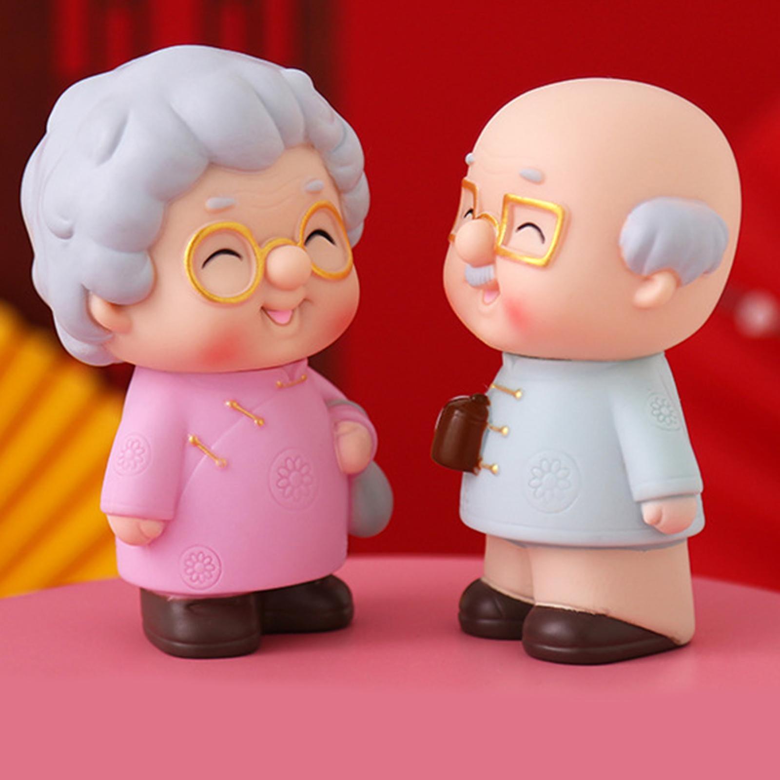 Loving Elderly Couple Figurines Parents Figure Miniature for Birthday ...