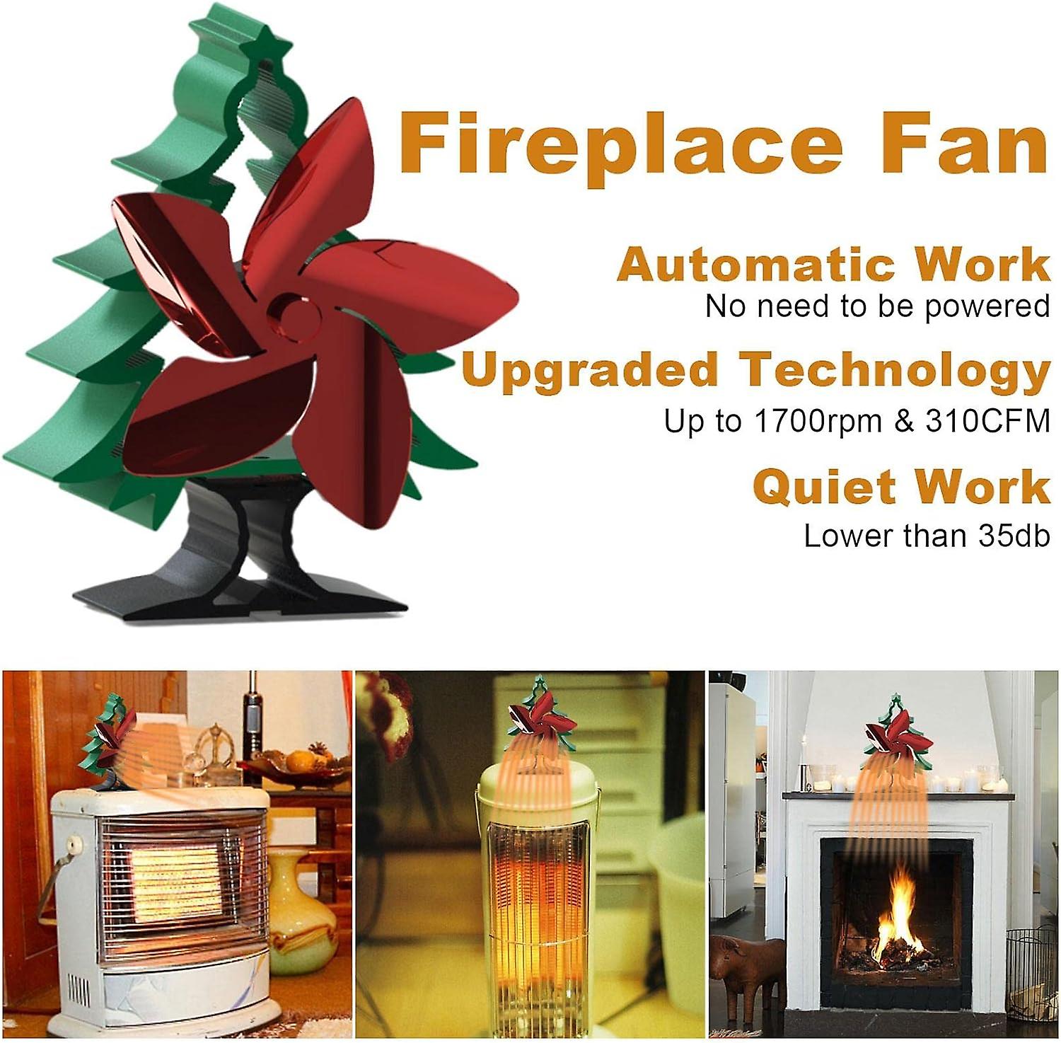 Christmas Tree Fireplace Fan, Heat Powered Wood Stove Fan with 5 Blades ...