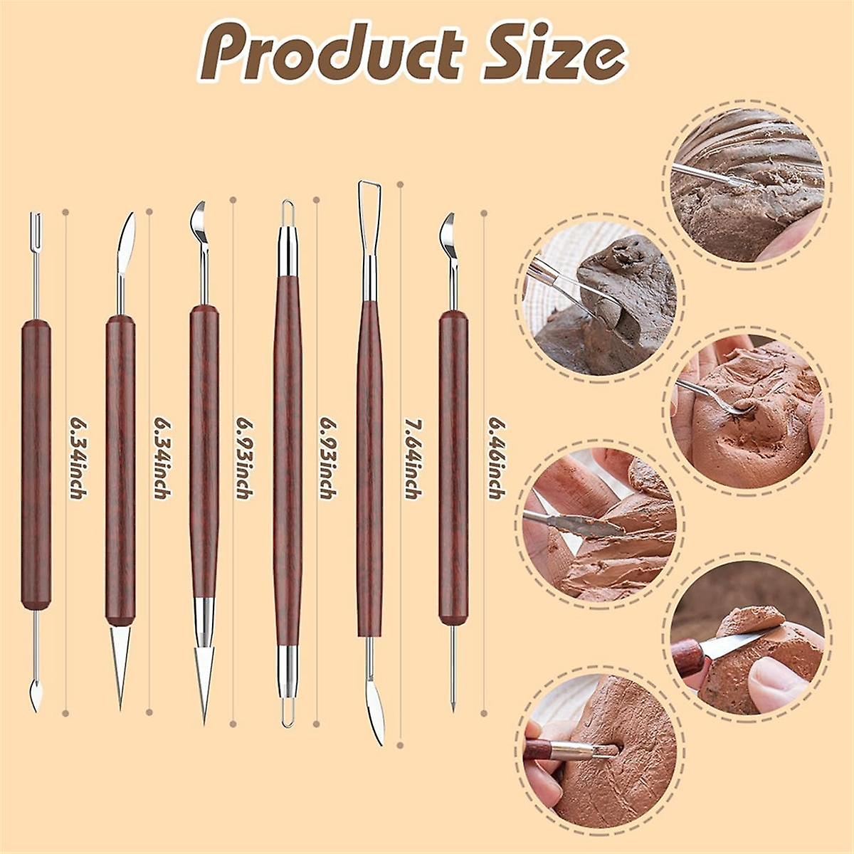 Clay Sculpting Tools, Basic Clay Pottery Carving Tool Kit with Wooden Handles and Tool Bag for ...