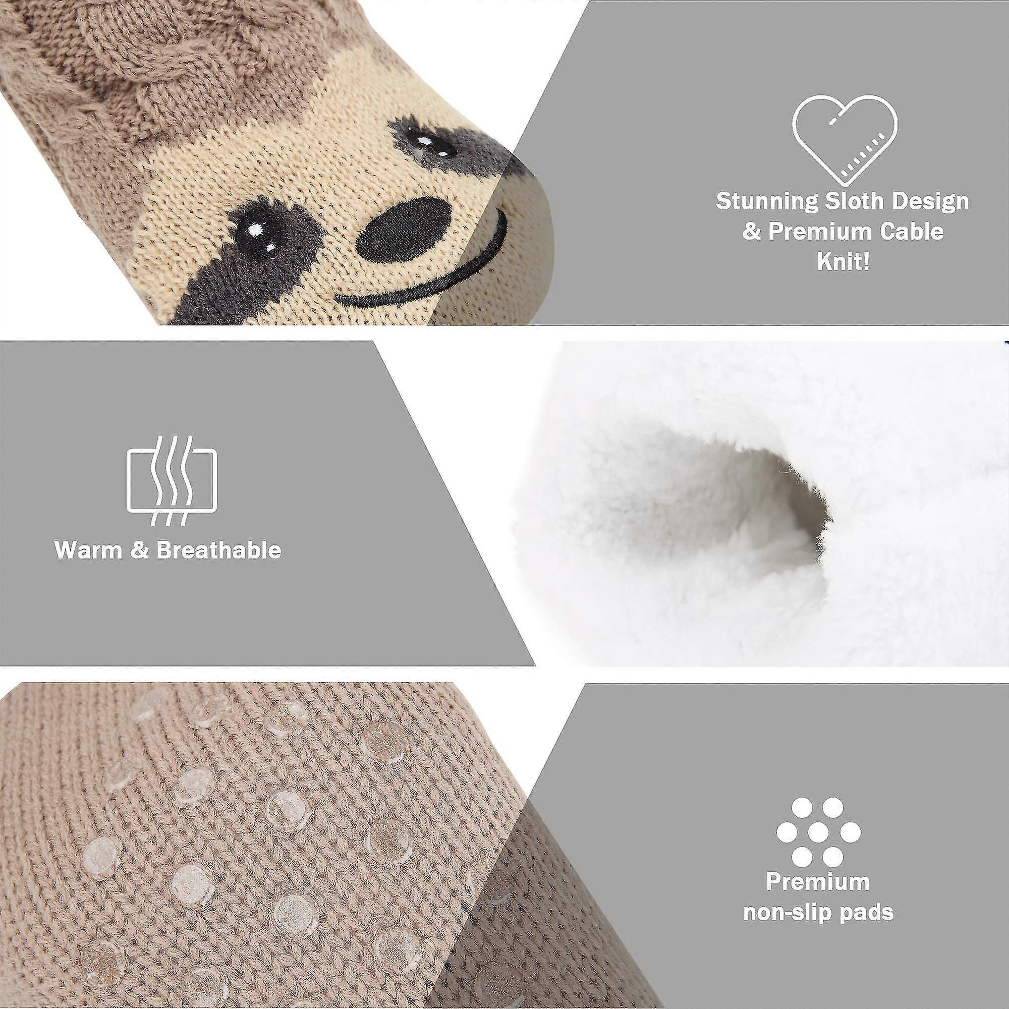 Slipper Socks Women, Cute Sloth Warm Fleece Fluffy Anti Slip Socks ...
