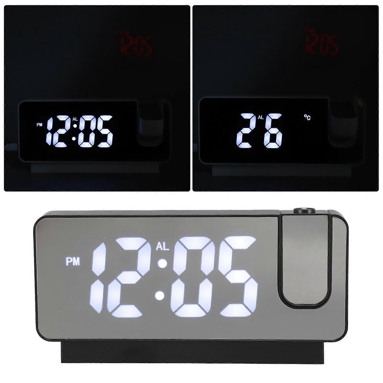 Projection Alarm Clock USB Rechargeable White Light Snooze Function ...