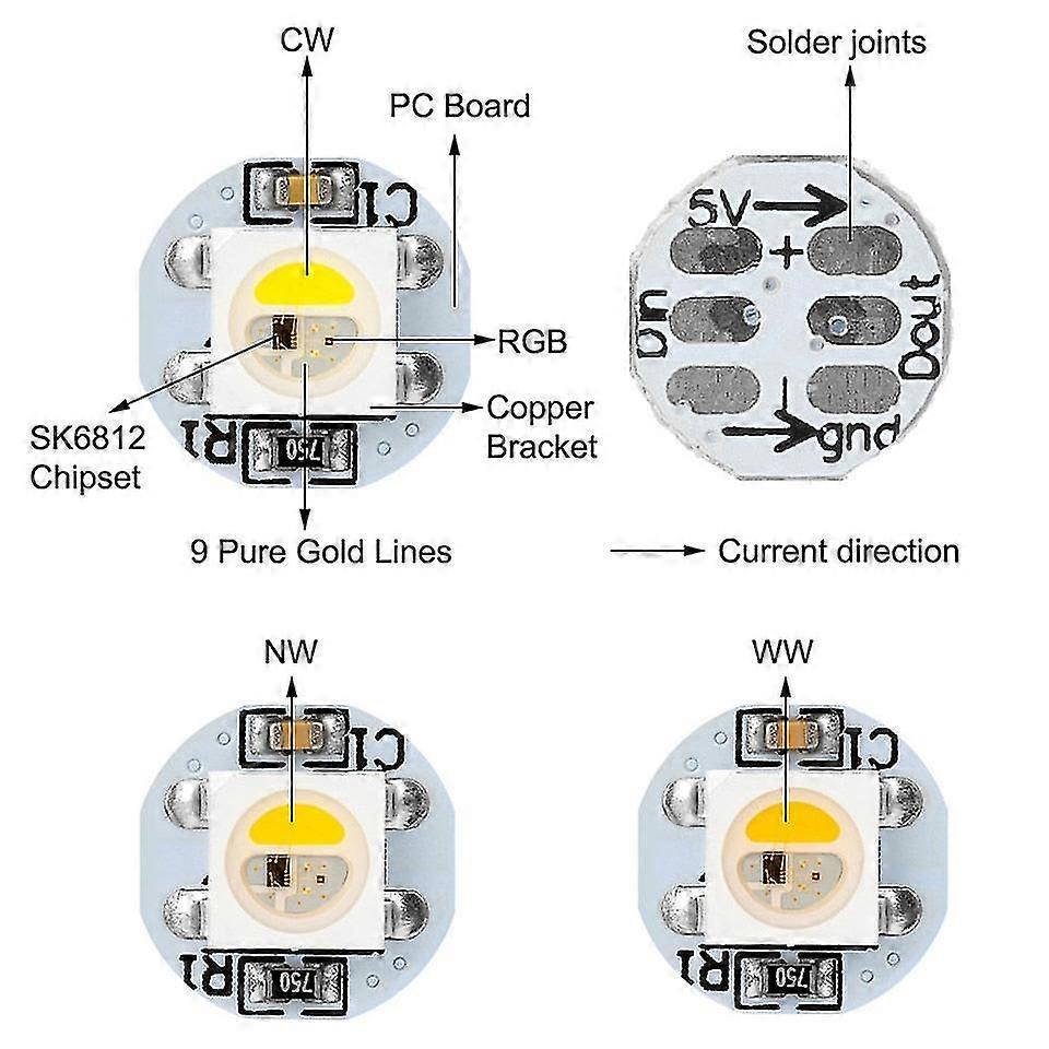 100 Pcs sk6812 rgbw smd chips light beads heatsink board 10mm x 3mm ...