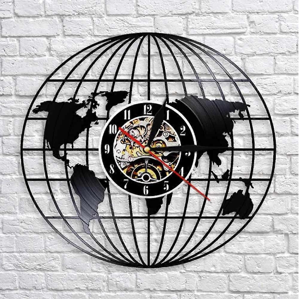 3D Globe Map of the Earth Wall Clock Map Clocks Made of Vinyl Record ...