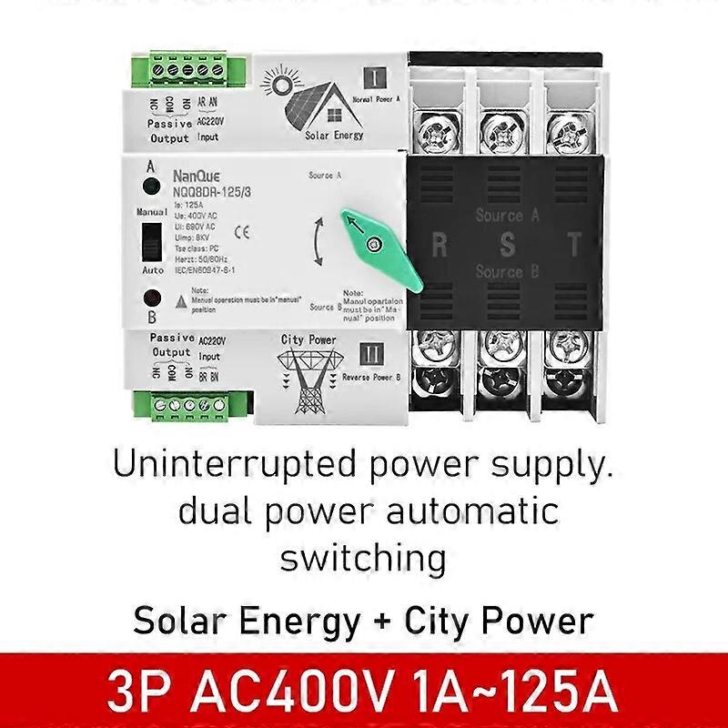 ATS Switch Dual Power Automatic Transfer 2P 125A 63A 100A AC DC Solar Inverter Circuit 3P 4P ...