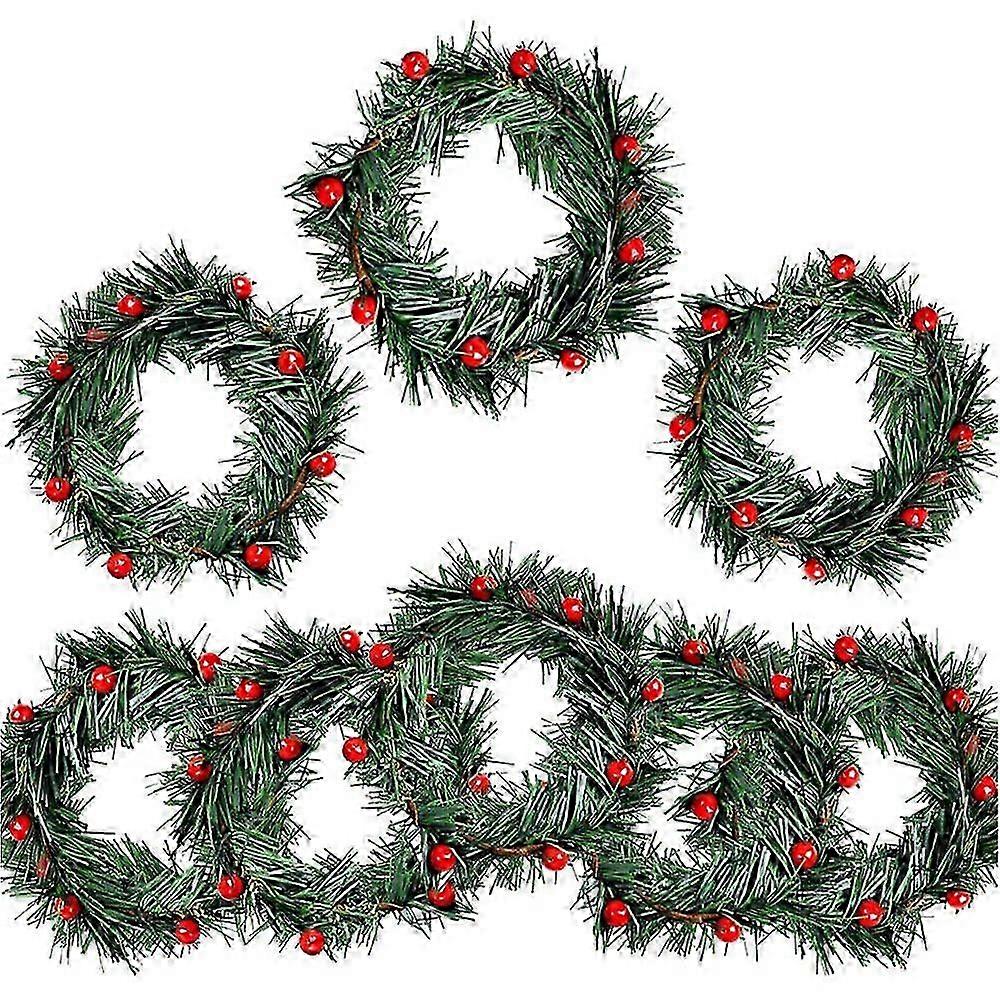 8 PCS Holly Berry Candle Ring Small Artificial Red Berries Pine Needles ...
