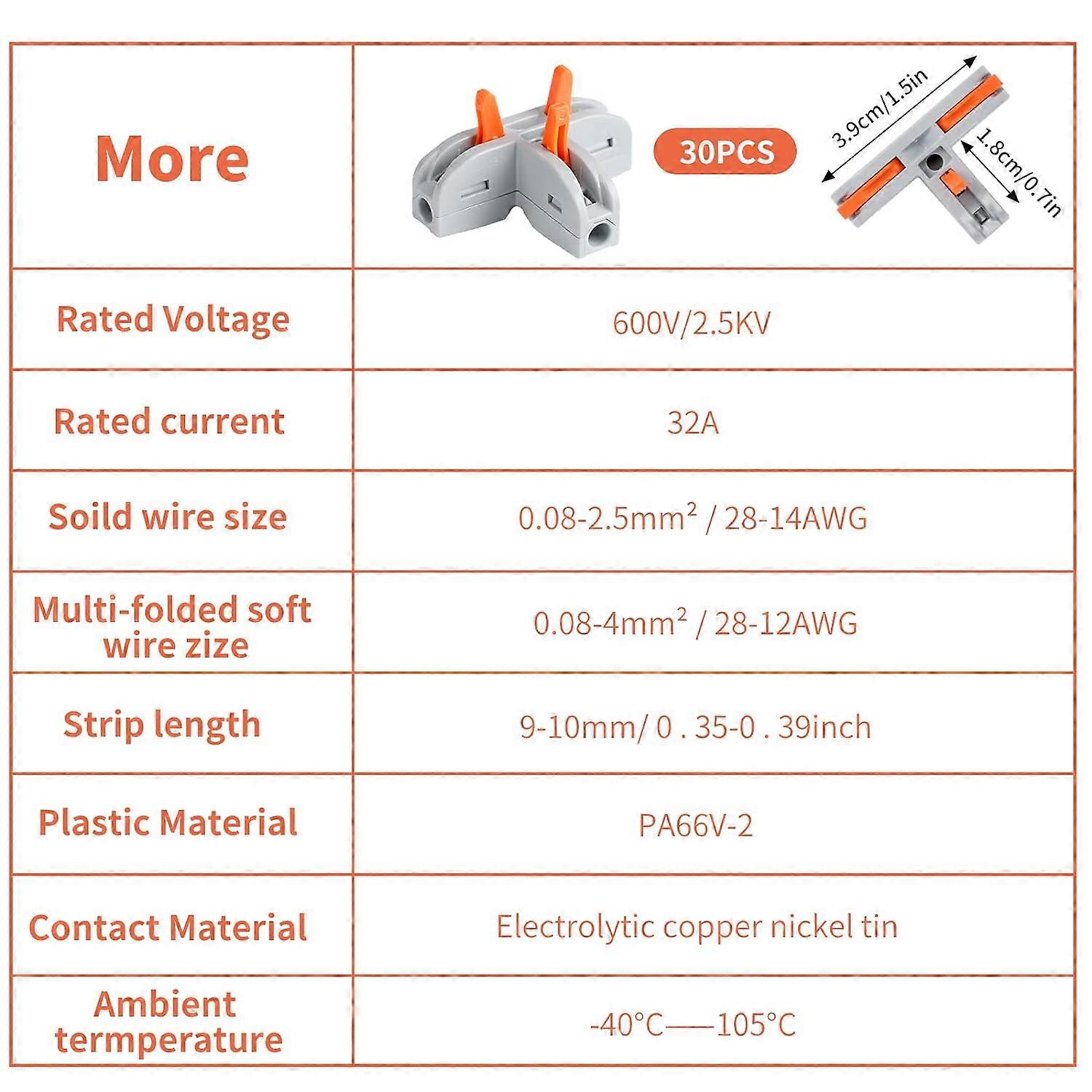 30 PCS Compact Wire Connectors, Electrical Connector Block, T ...