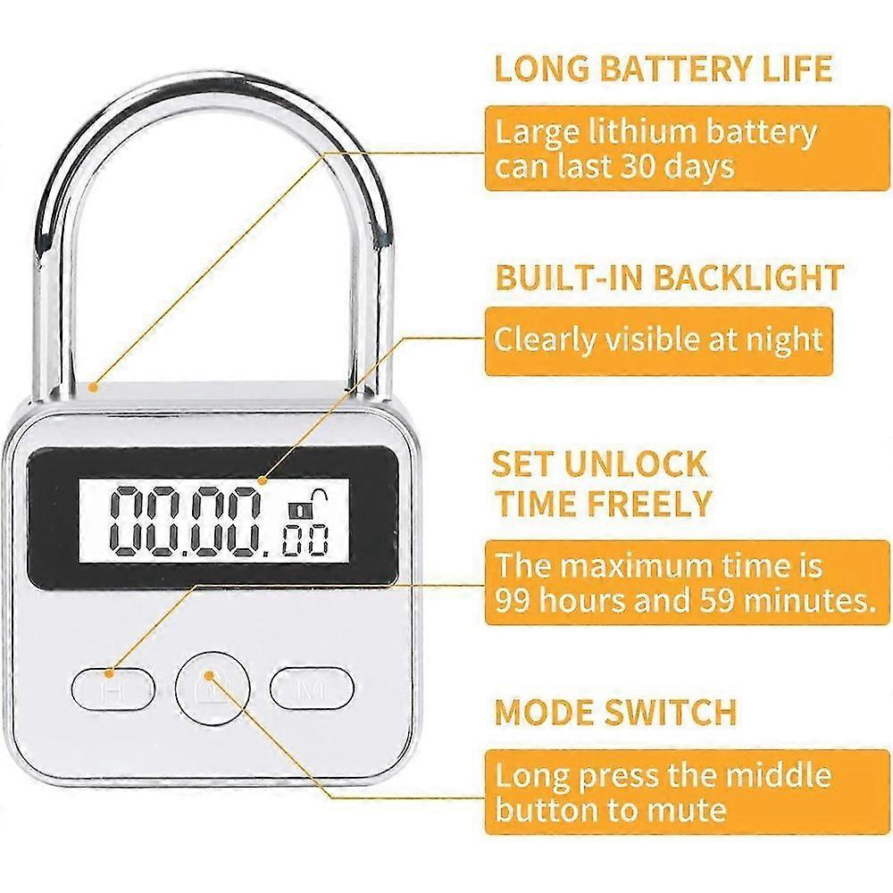 TCGG-Smart Time Lock Max 99 Hours Timing Lock With Lcd Display Usb Rechargeable Security Padlock ...