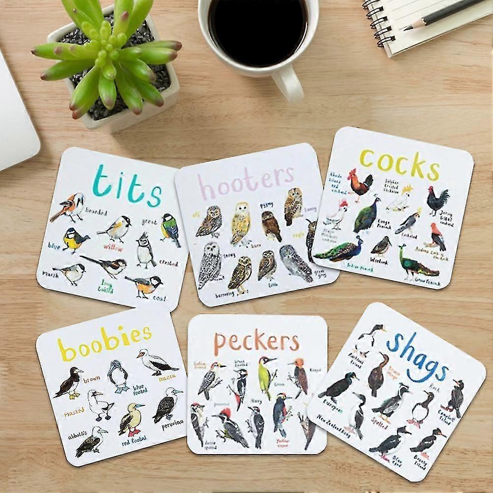 6pcs Bird Pun Coaster Square Printed Table Funny Housewarming Gift Home ...