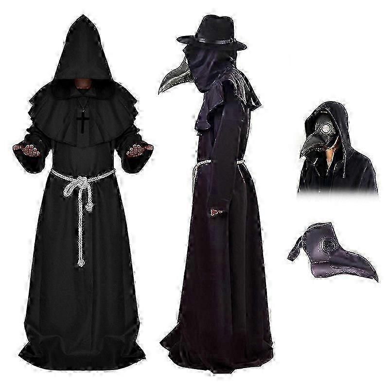 Medieval Hooded Robe Plague Doctor Cosplay Priest Horror Wizard Cloak ...