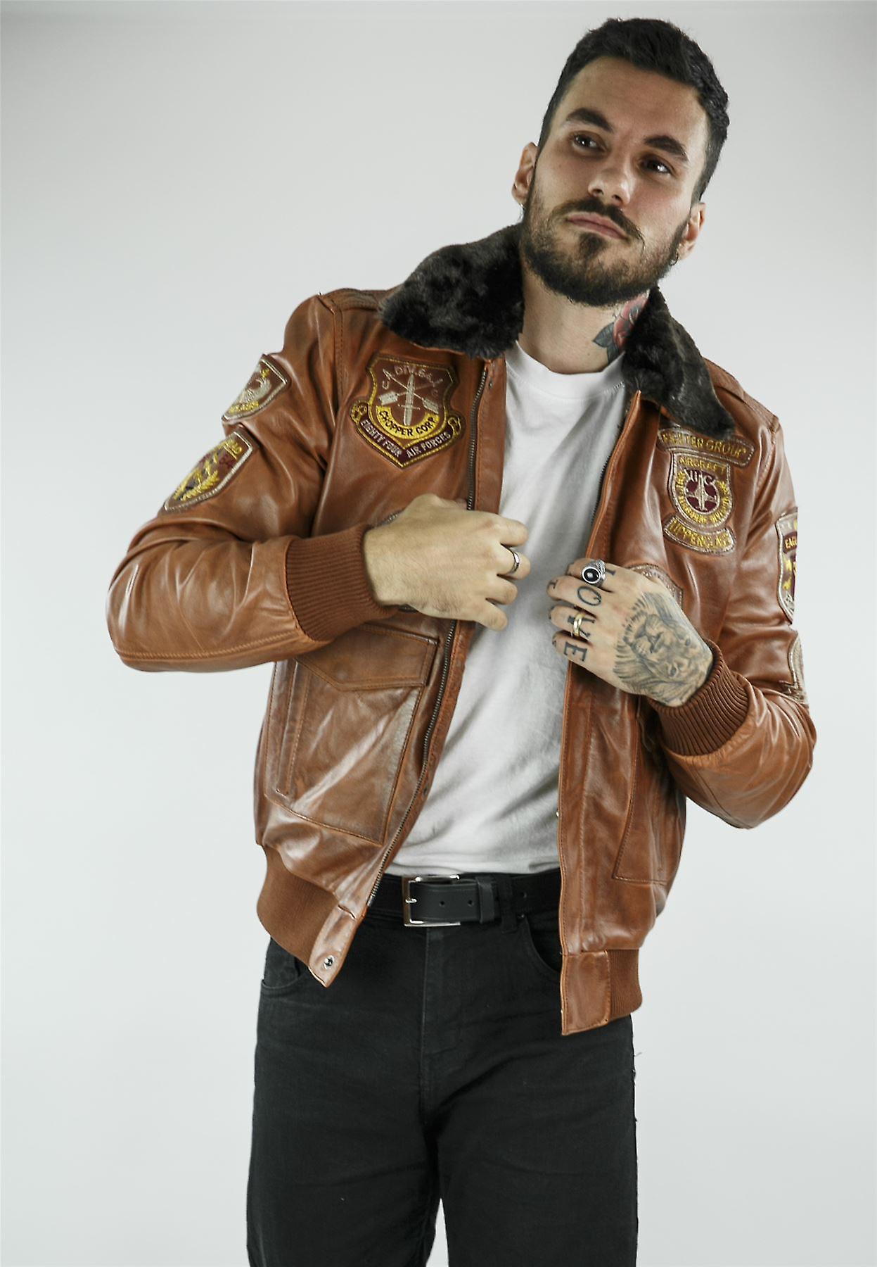 Men's Real Leather Bomber Jacket Aviator Flying Air Force Antique ...