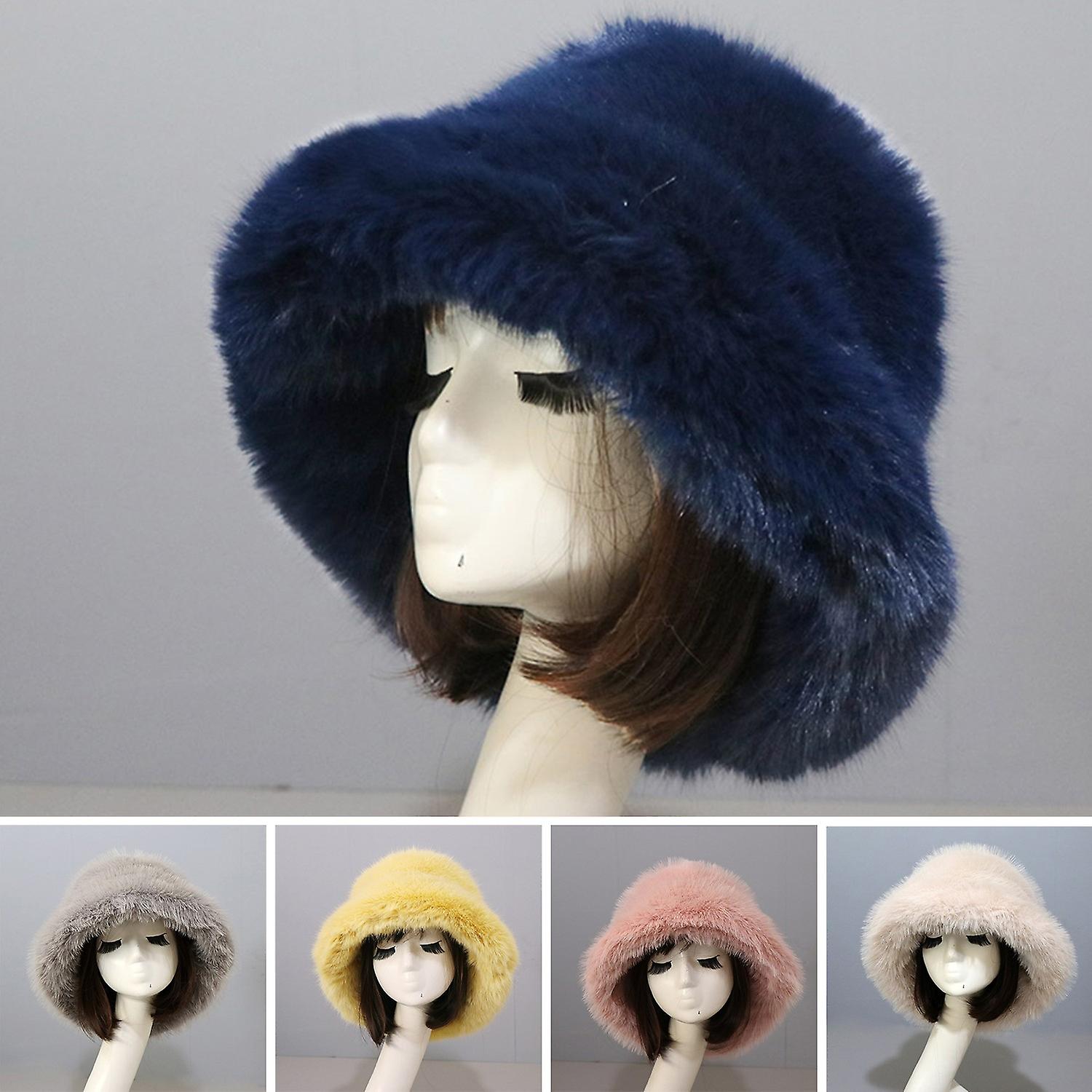 Bucket Hat Oversized Fluffy Wide Brim Soft Thickened Ear Protection ...