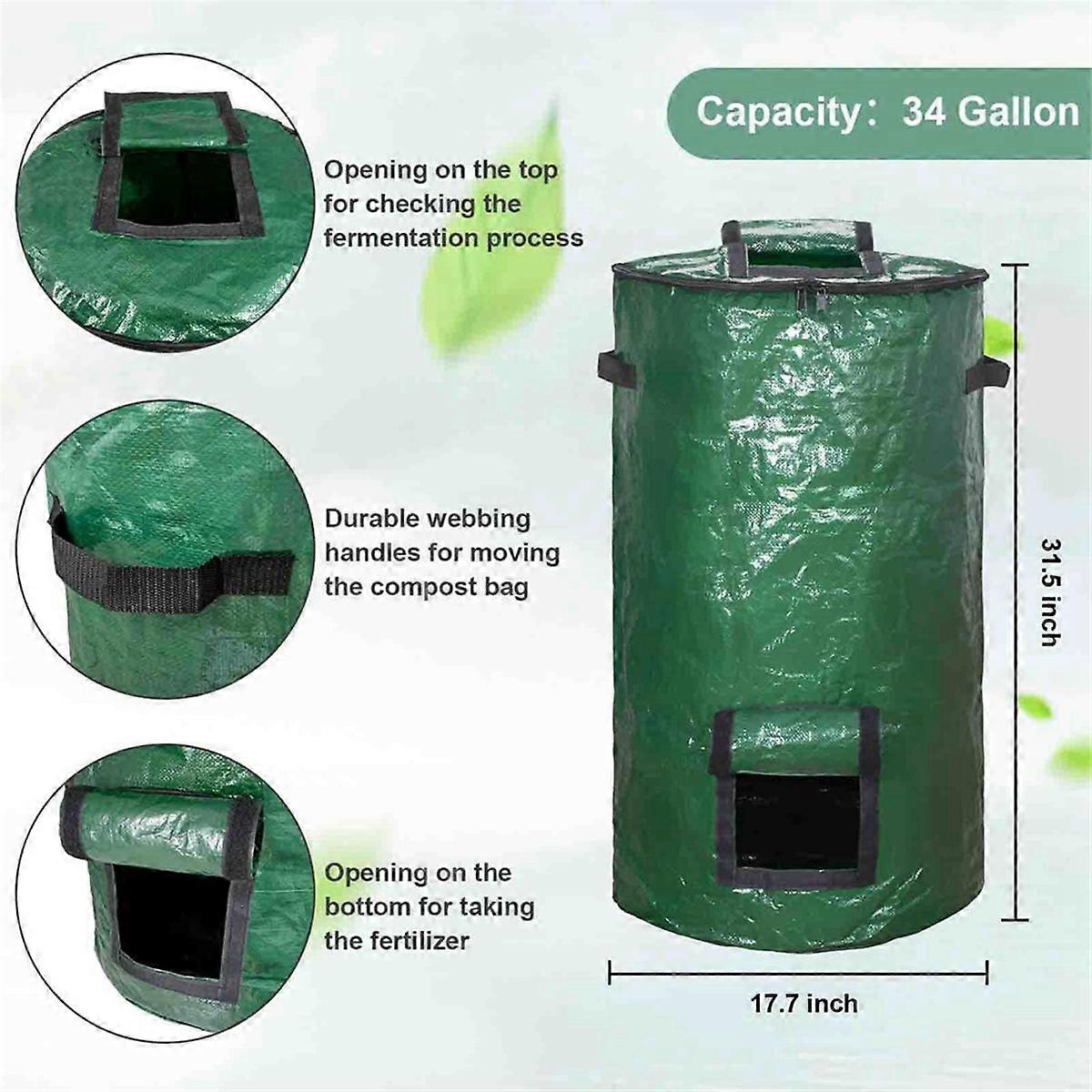 Compost Bin Bag, Fermentation Sealable Compost Bucket Garden Leaf Waste ...