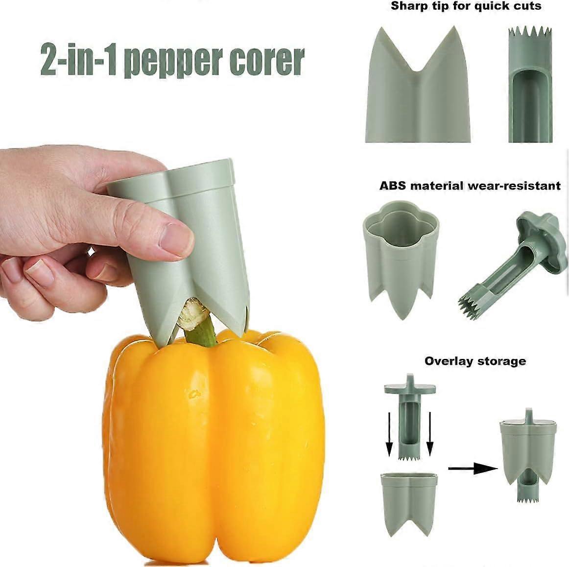 Pepper Corer, 2 in 1 Bell Peppers Seed Core Remover, Fruit & Vegetable Quick Corer and Cave ...