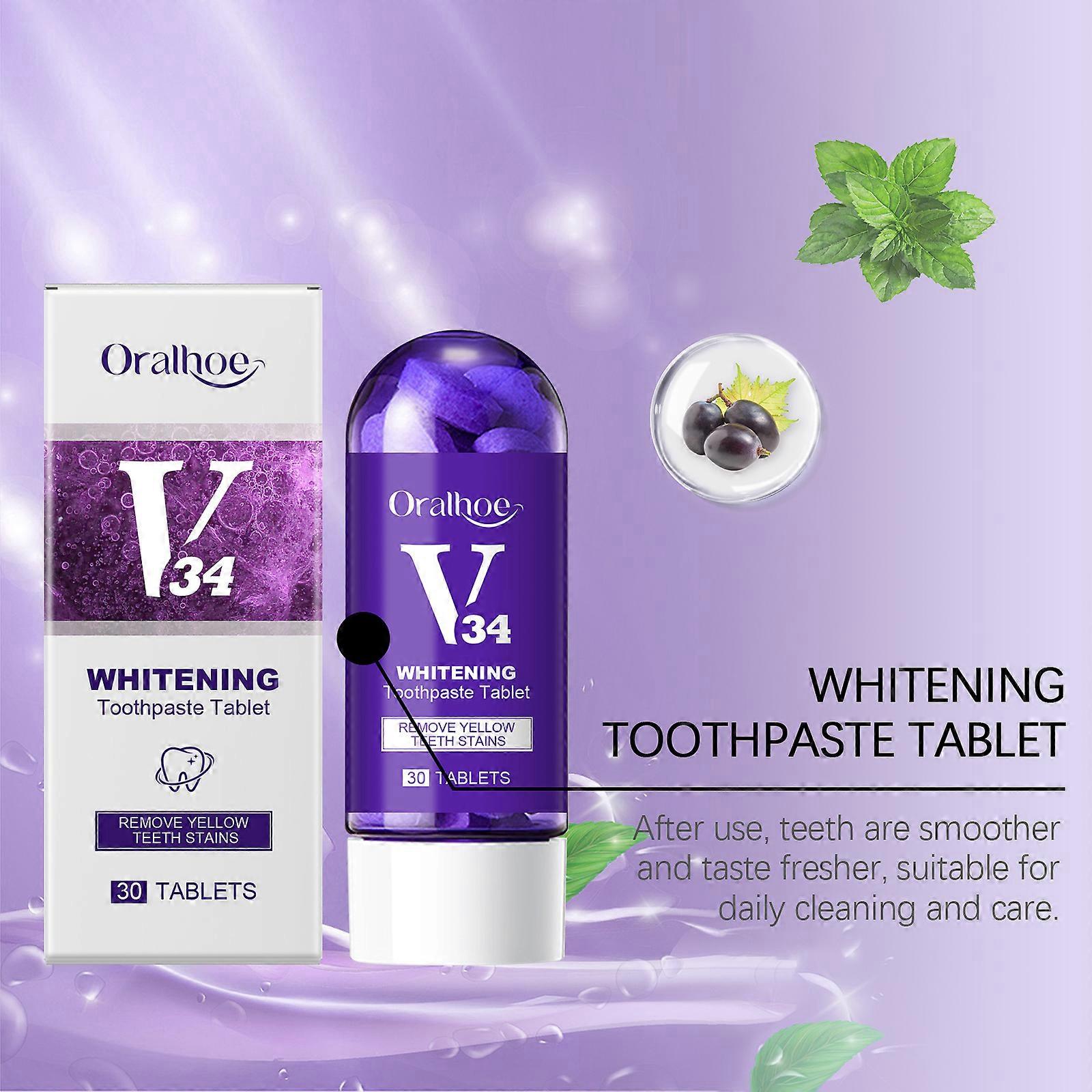 V34 Brightening Toothpaste Tablets, Purple Toothpaste Tablets, Chewable ...